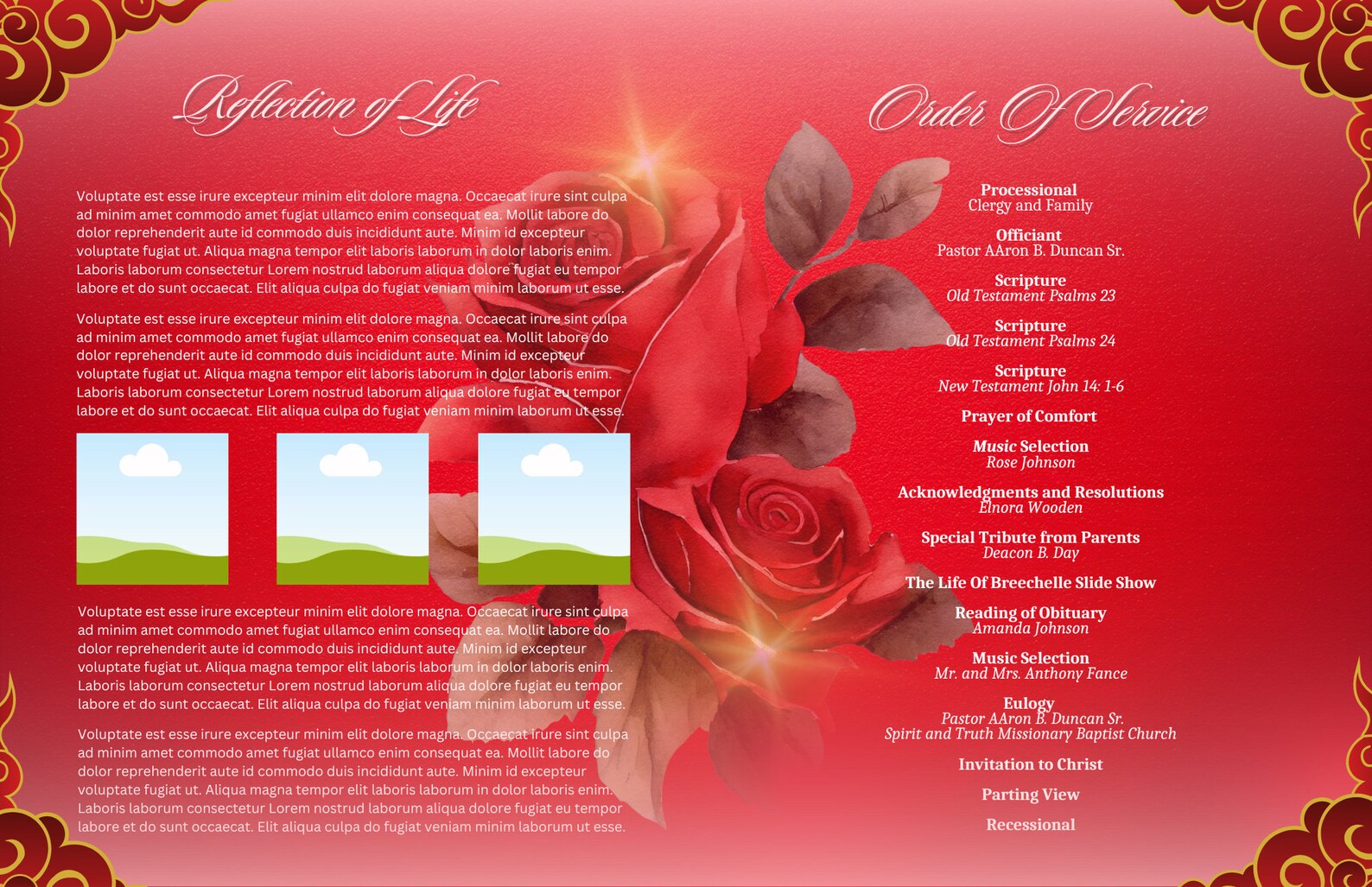 Elegant Red Rose DIY Funeral Obituary Template 17x11 4 Pages (VERY EASY ...