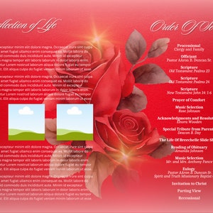Elegant Red Rose DIY Funeral Obituary Template 17x11 4 Pages (VERY EASY ...