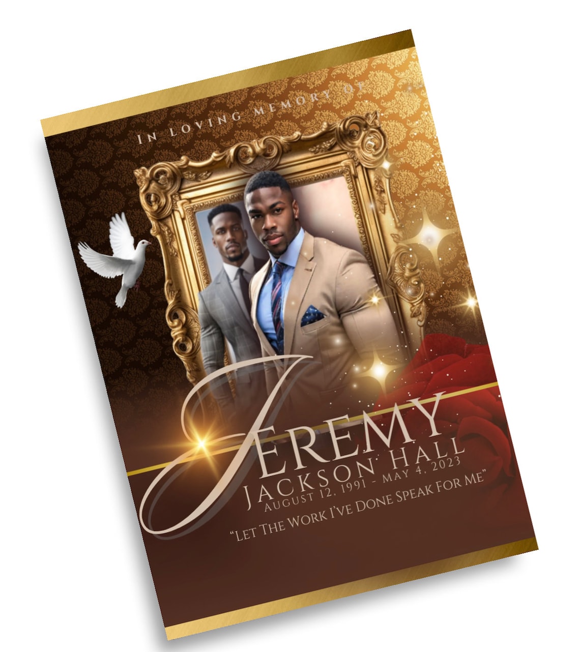 Elegant Brown and Gold DIY Funeral Obituary Template 17x11 4 Pages - Etsy