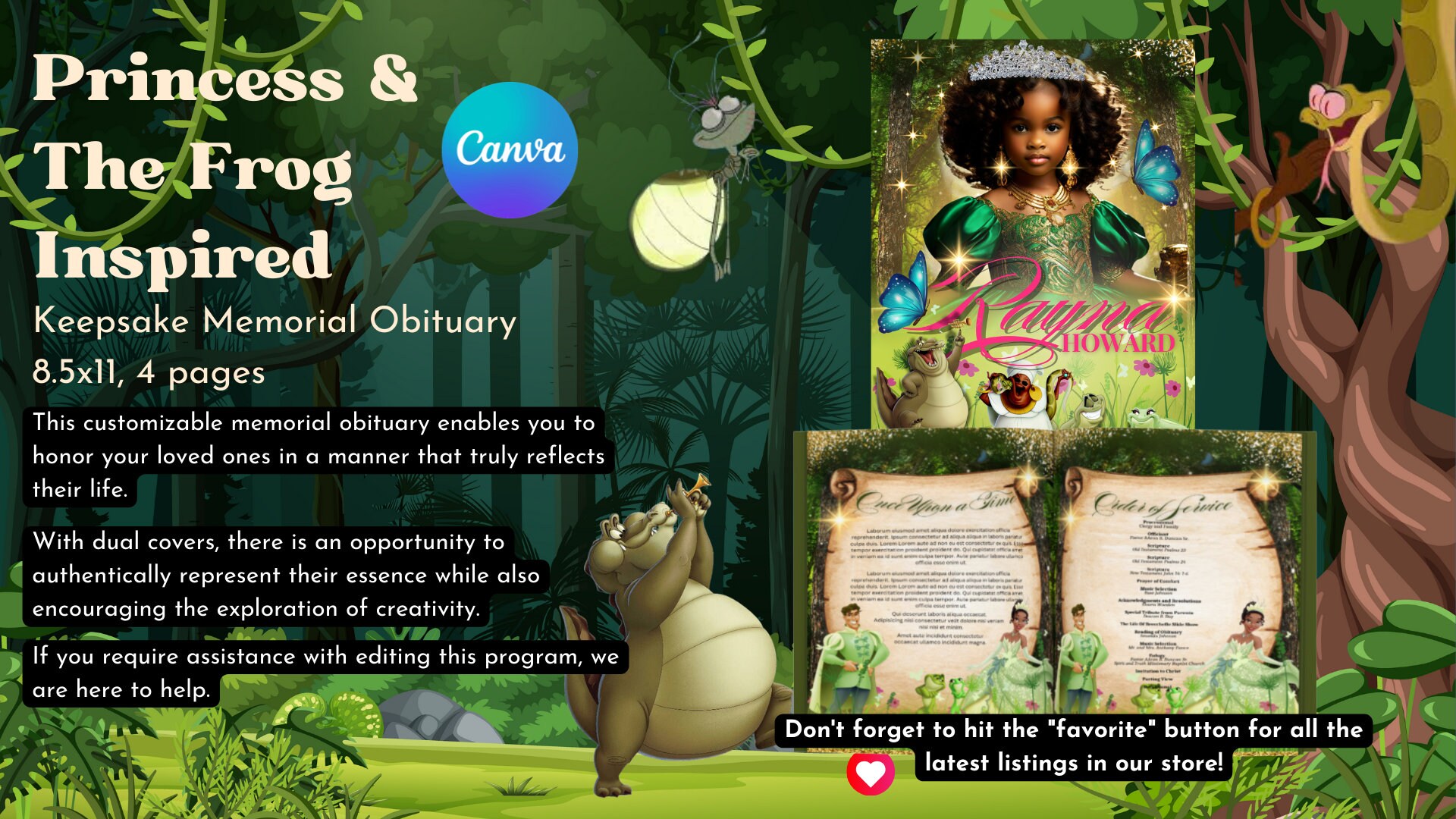 The Princess and the Frog Children Funeral Memorial Keepsake Obituary ...