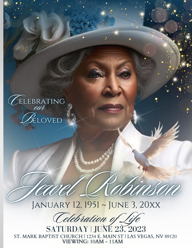 Funeral Obituary Elegant Blue Editable Template 8.5x114 Page - Etsy