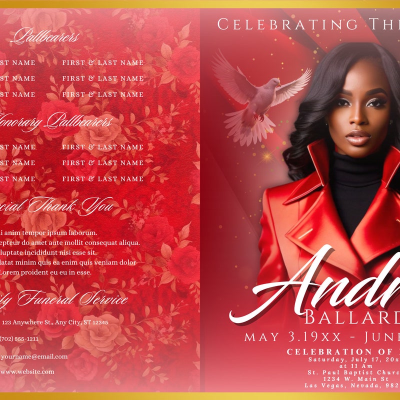 Red Obituary Template - Etsy