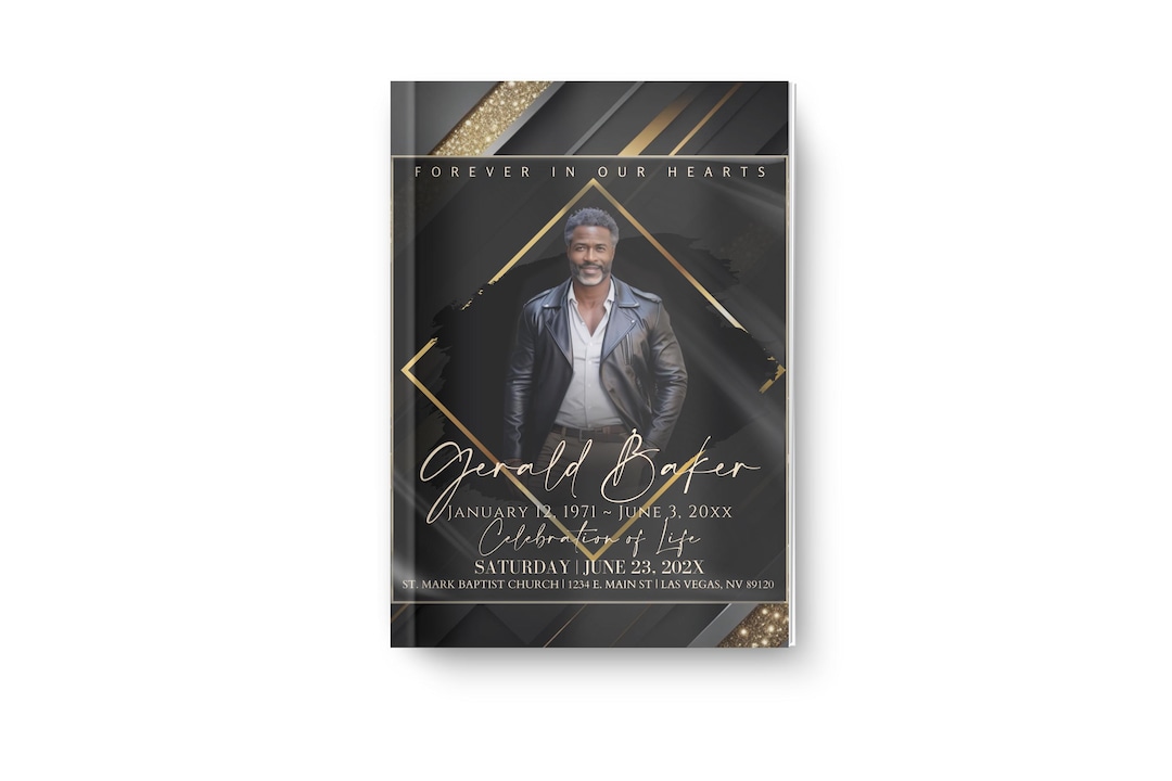 Black and Gold Elegant Funeral Obituary 8.5x11 4 Page - Etsy