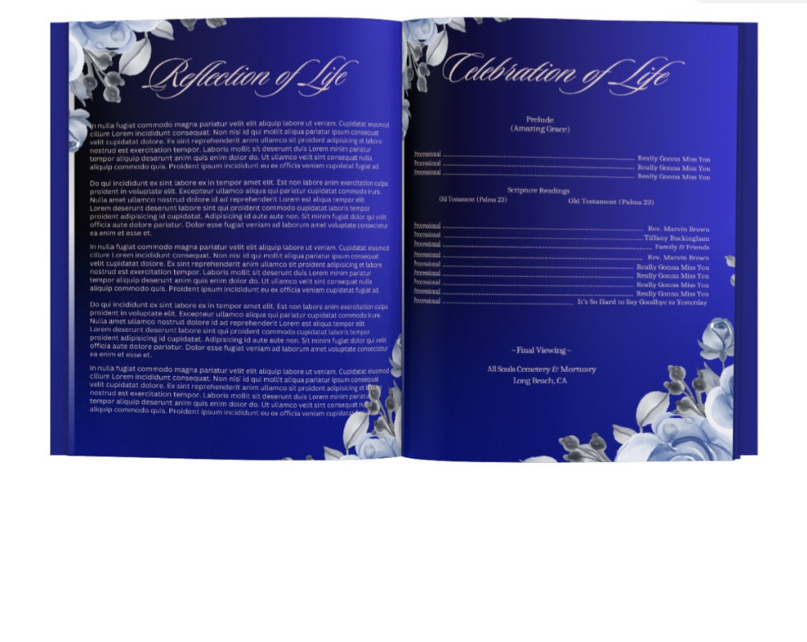 Elegant Blue Funeral Obituary Template 4 Page 8.5x11 - Etsy