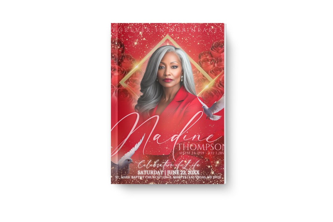 Funeral Obituary Red Roses Elegant Obituary Template 8.5x11 4 Pages - Etsy