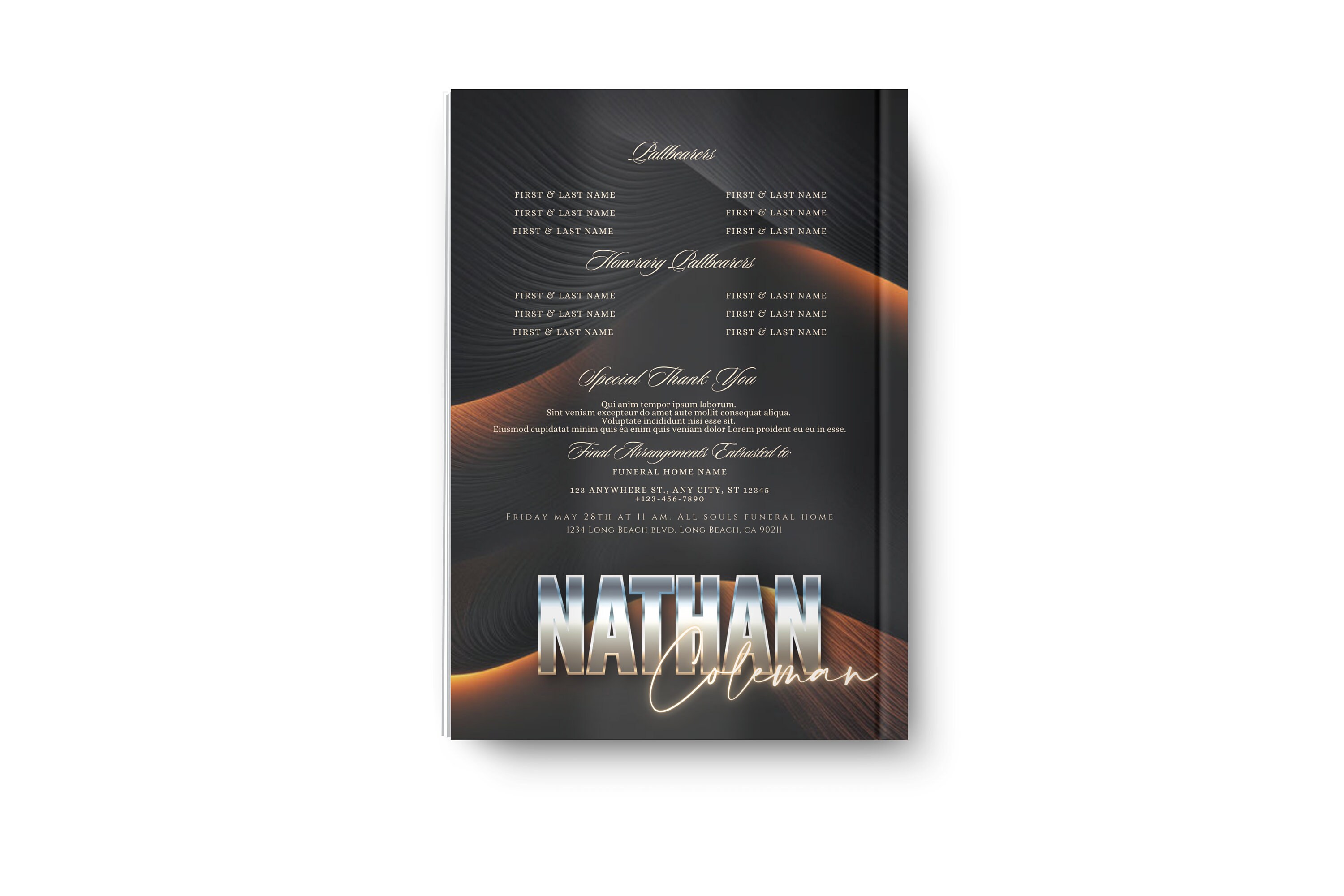 Simple Black Mens Funeral Obituary 8.5x11 4 Pages - Etsy
