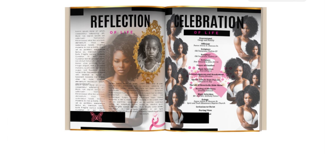 Breast Cancer Inspired Obituary Template Bianca 8.5x11' 4 Page - Etsy