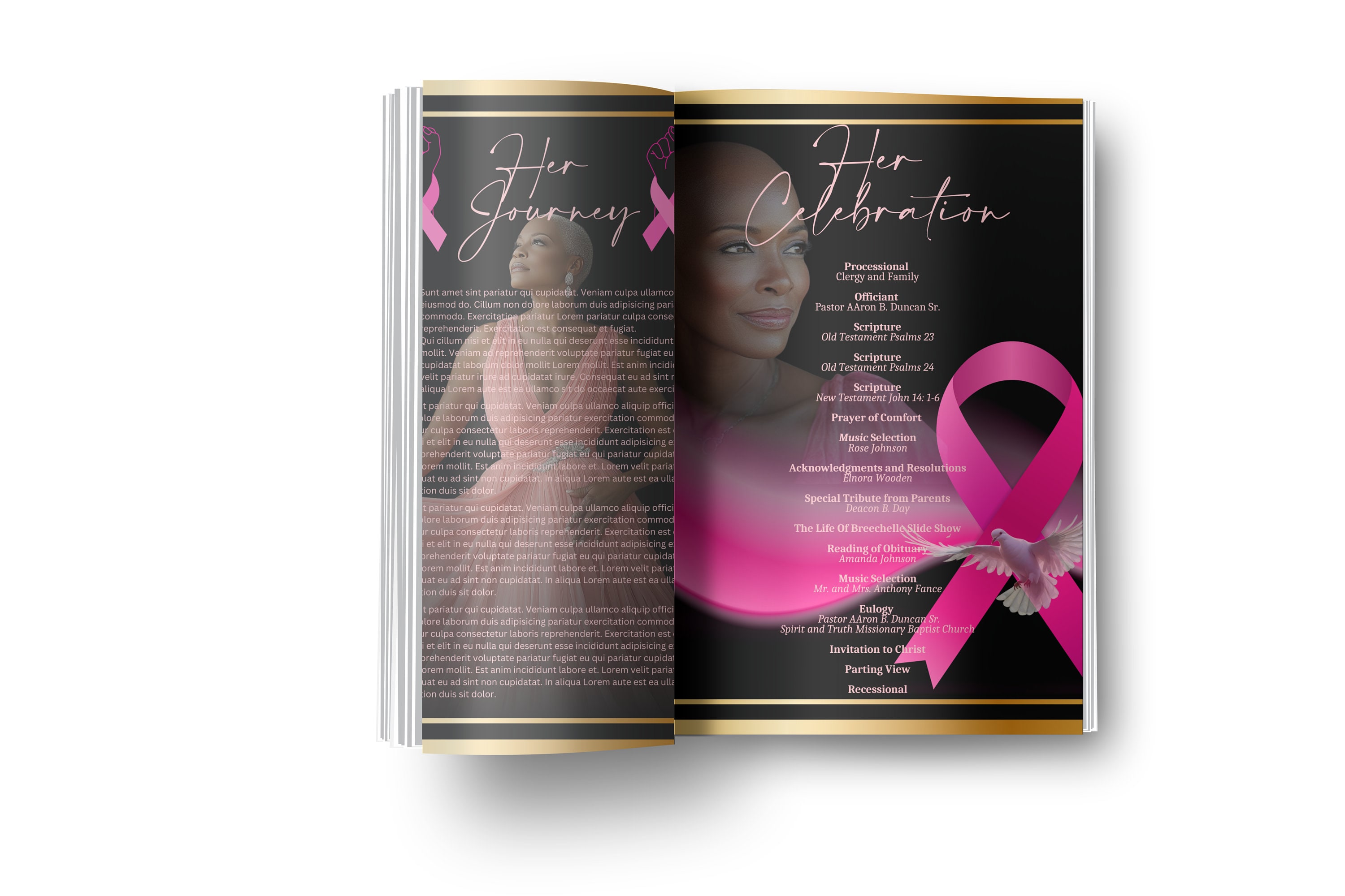 Breast Cancer Inspired Funeral Obituary Template 8.5x11' 8 Page - Etsy