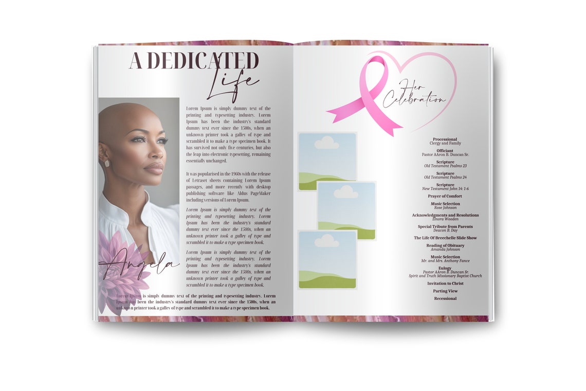 Funeral Obituary Breast Cancer Template 8.5x11 4 Page - Etsy