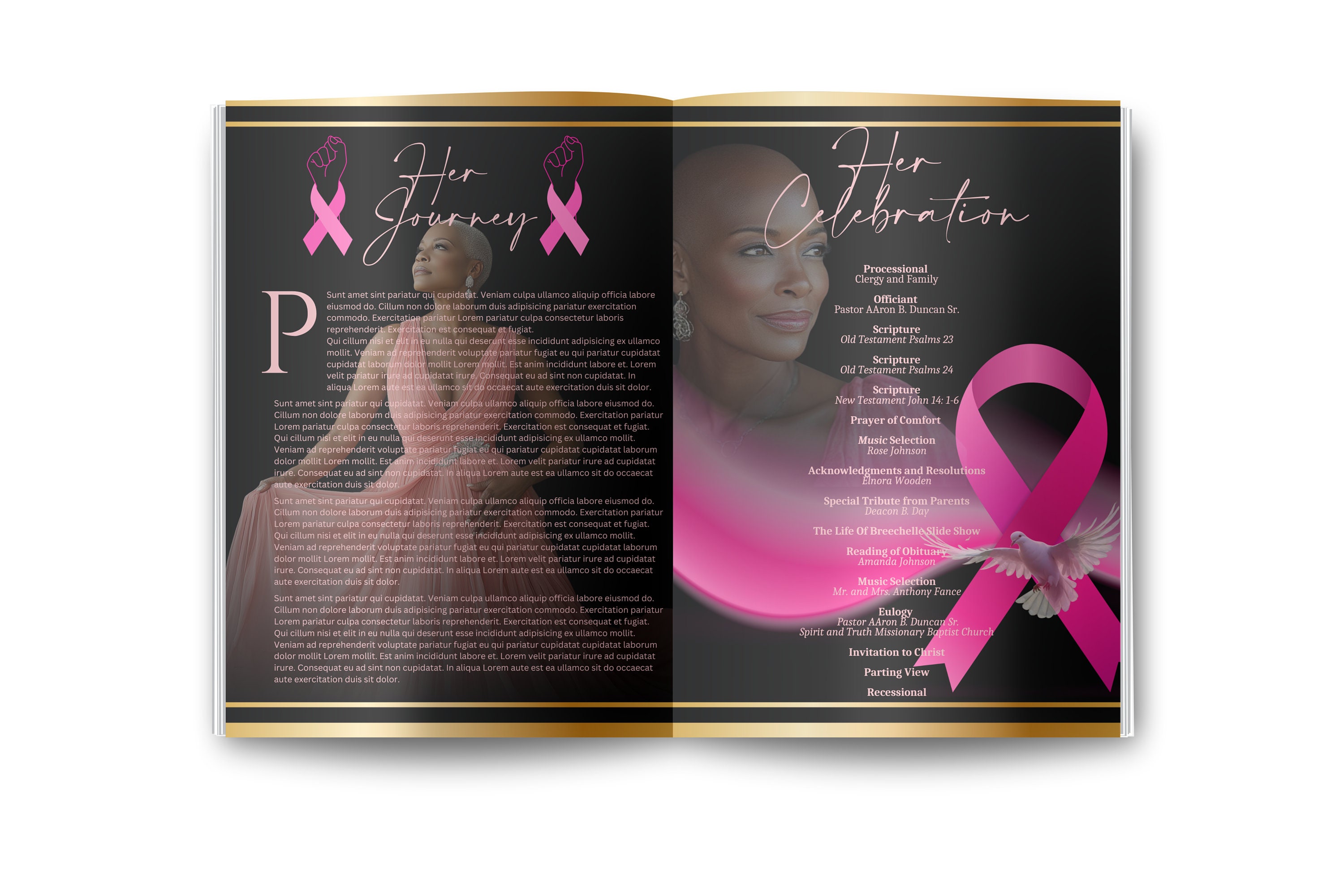 Breast Cancer Inspired Funeral Obituary Template 8.5x11' 8 Page - Etsy