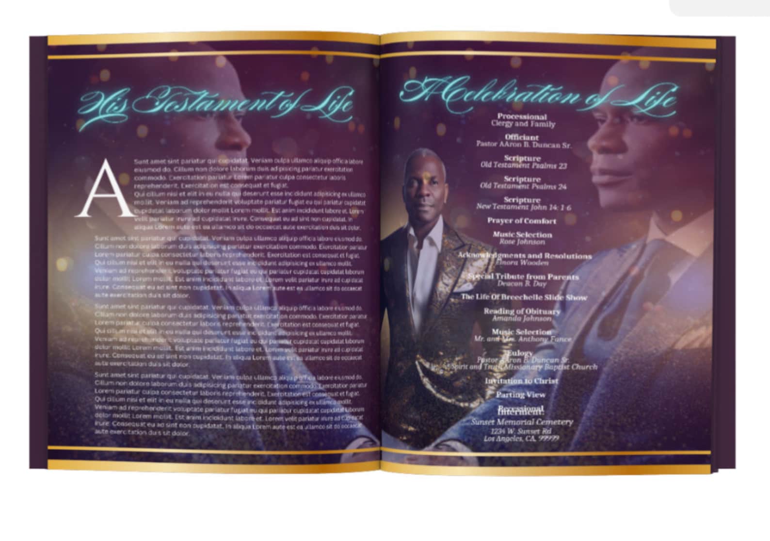 Funeral Obituary Mens Elegant Editable Template 8,5x11 4 Page - Etsy