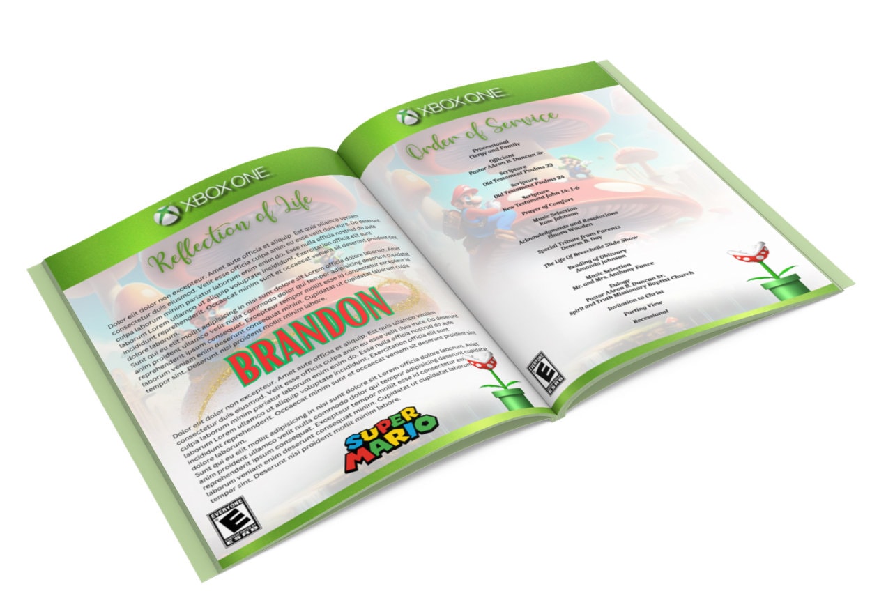 XBOX Inspired Mario Bro Funeral Programs Obituary 4 Page 8.5 X 11 - Etsy