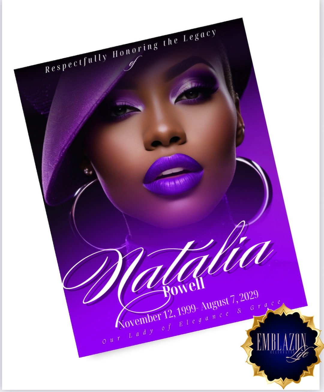 Elegant Obituary. Portrait Style Elegant. Purple Portrait. Obituary ...