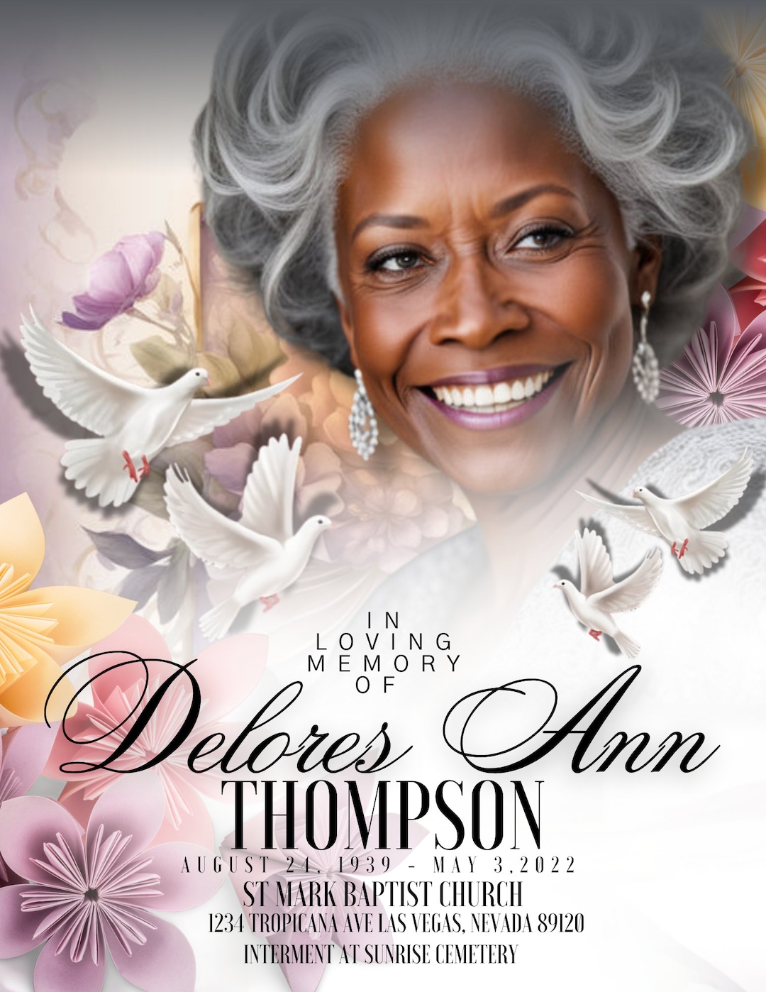 Floral Funeral Obituary Delores Template 4 Page 8.5x11 - Etsy