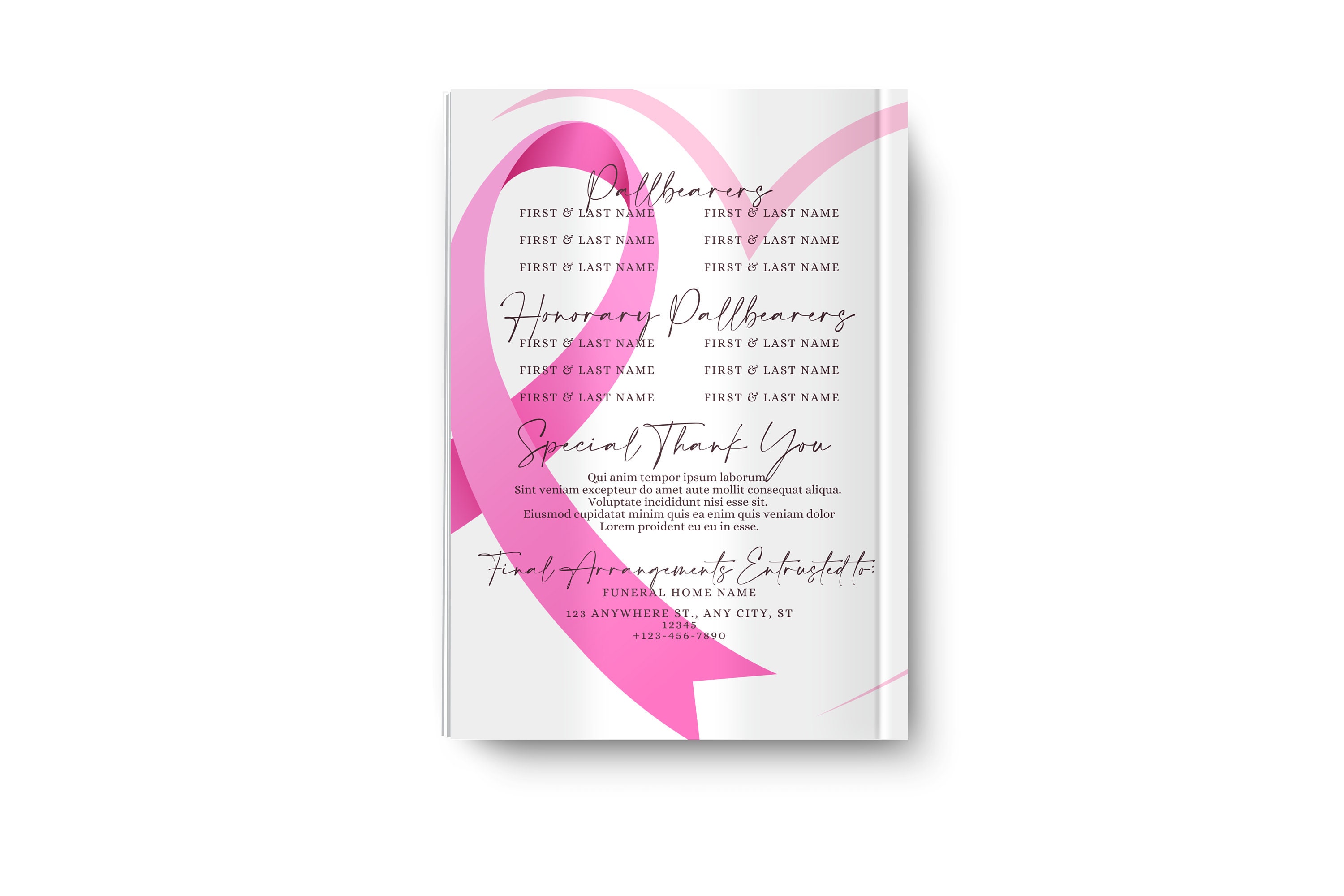 Funeral Obituary Breast Cancer Template 8.5x11 4 Page - Etsy
