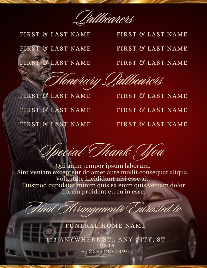 Red Theme Funeral Program Template | Celebration of Life (digital ...