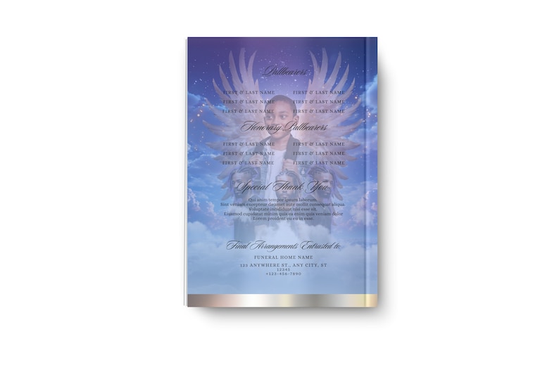 Funeral Obituary Mens Blue Heaven Elegant Editable Template 8,5x11 4 ...
