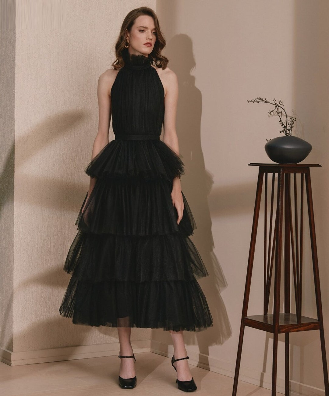 Tulle Dress. Cocktail Party Dress, Backless Party Dress, Black A Line ...