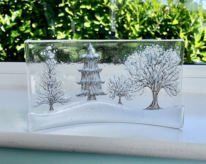 Frosty Winter Trees Fused Glass Curve Fused Glass Trees - Etsy