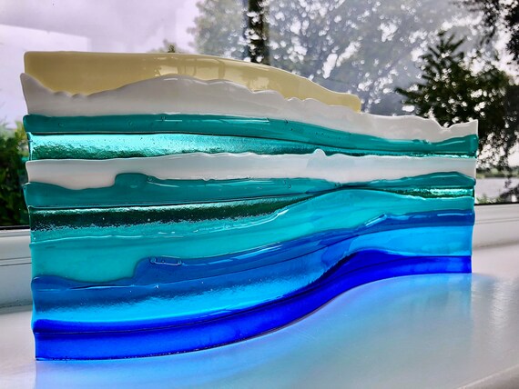 Large Ocean Colours Contemporary Wave Fused Glass Ocean - Etsy