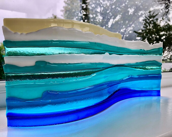 Large Ocean Colours Contemporary Wave, Fused Glass Ocean, Surfer Gift ...