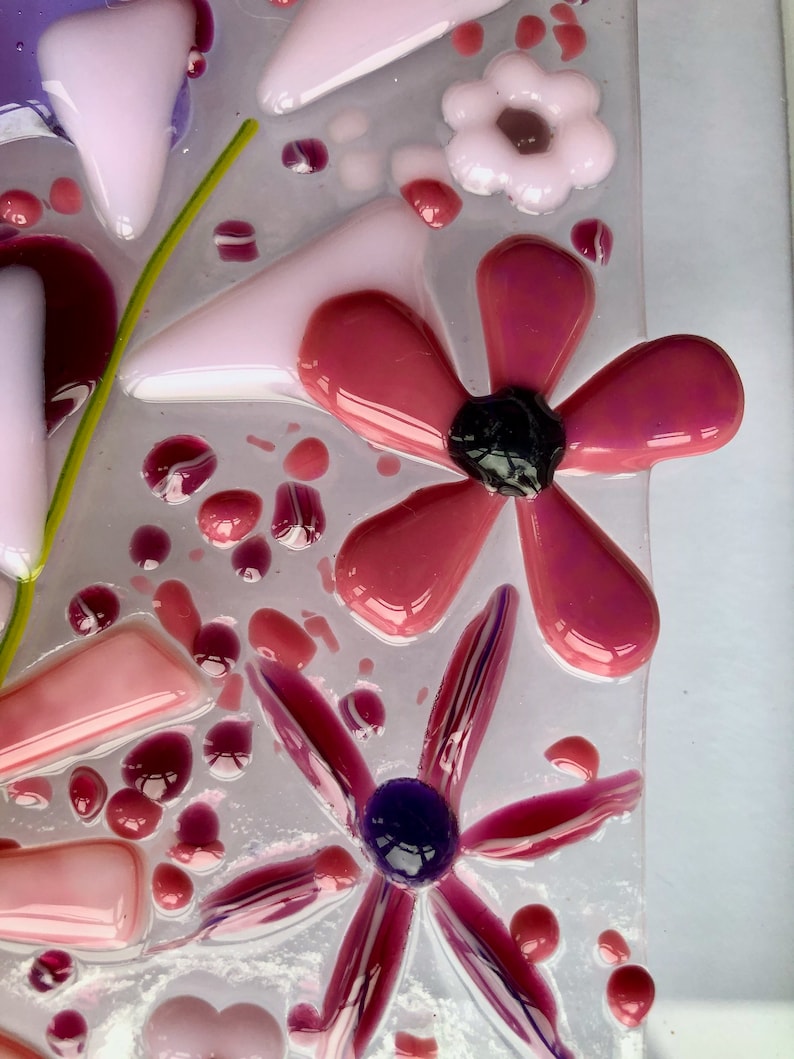 Pinks Fused Glass Flowers Picture Fused Glass Wall Art - Etsy