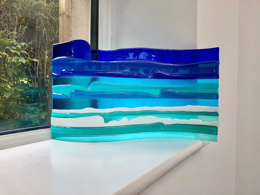 XL Ocean Colours Contemporary Wave Fused Glass Ocean Surfer - Etsy