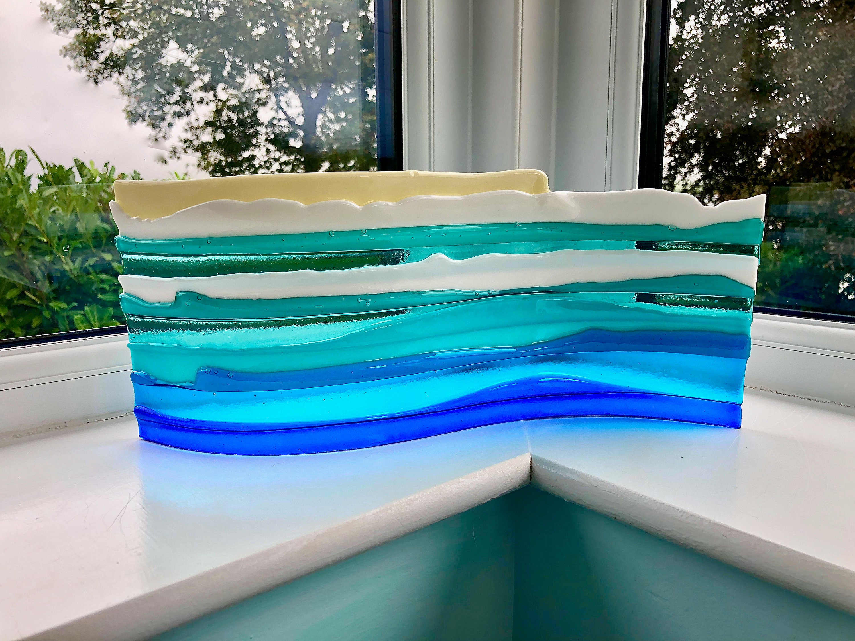 Large Ocean Colours Contemporary Wave Fused Glass Ocean - Etsy