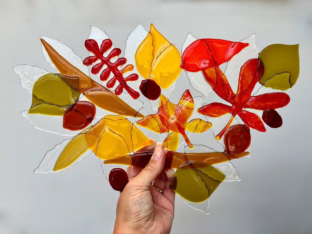 Autumn Fall Fallen Leaves, Fused Glass Flowers, Trees, Woodland, Fused ...