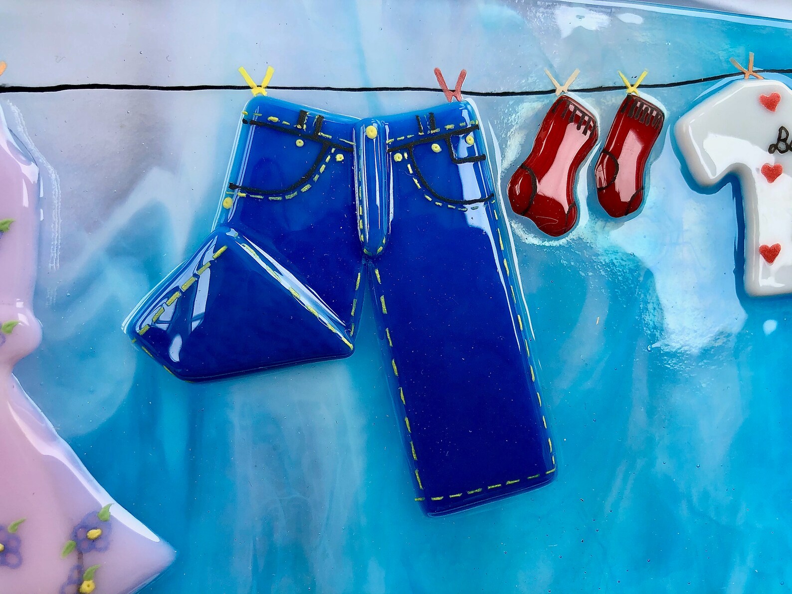Family Washing Line Fused Glass Wall Art Ireland Fused | Etsy