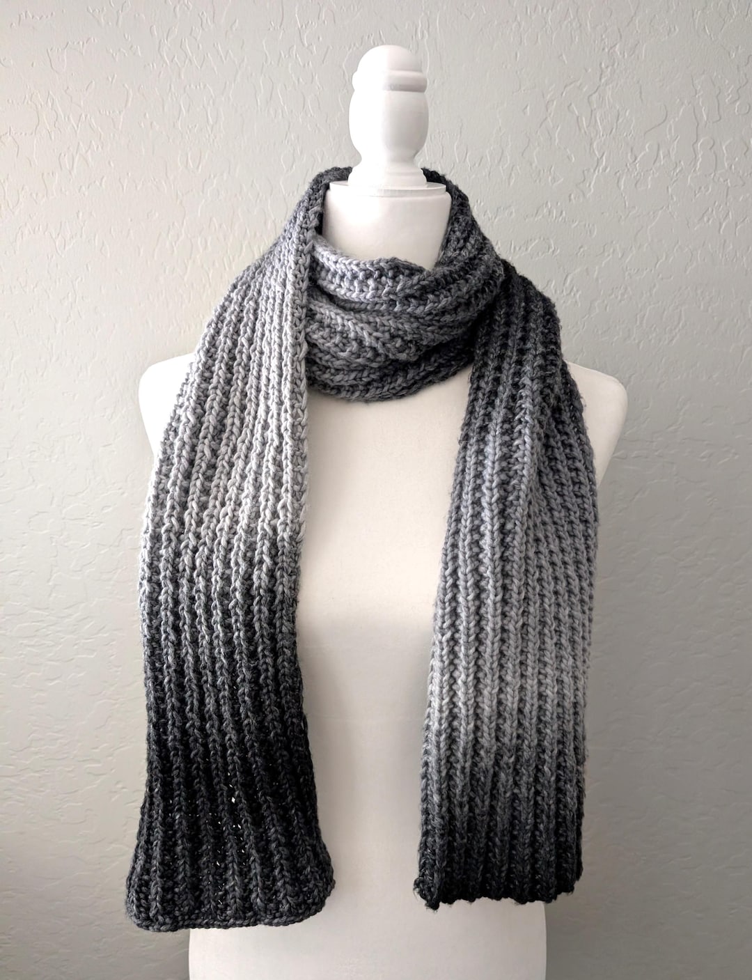 Hand Knit Black and Gray Scarf, Cozy Winter Scarf, Birthday Gift for ...