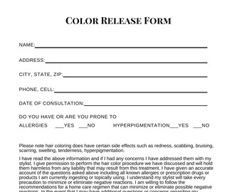 Hair Stylist Tools Chemical Release Form Beauty Salon | Etsy