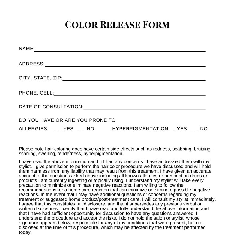 Hair Salon Forms - Etsy