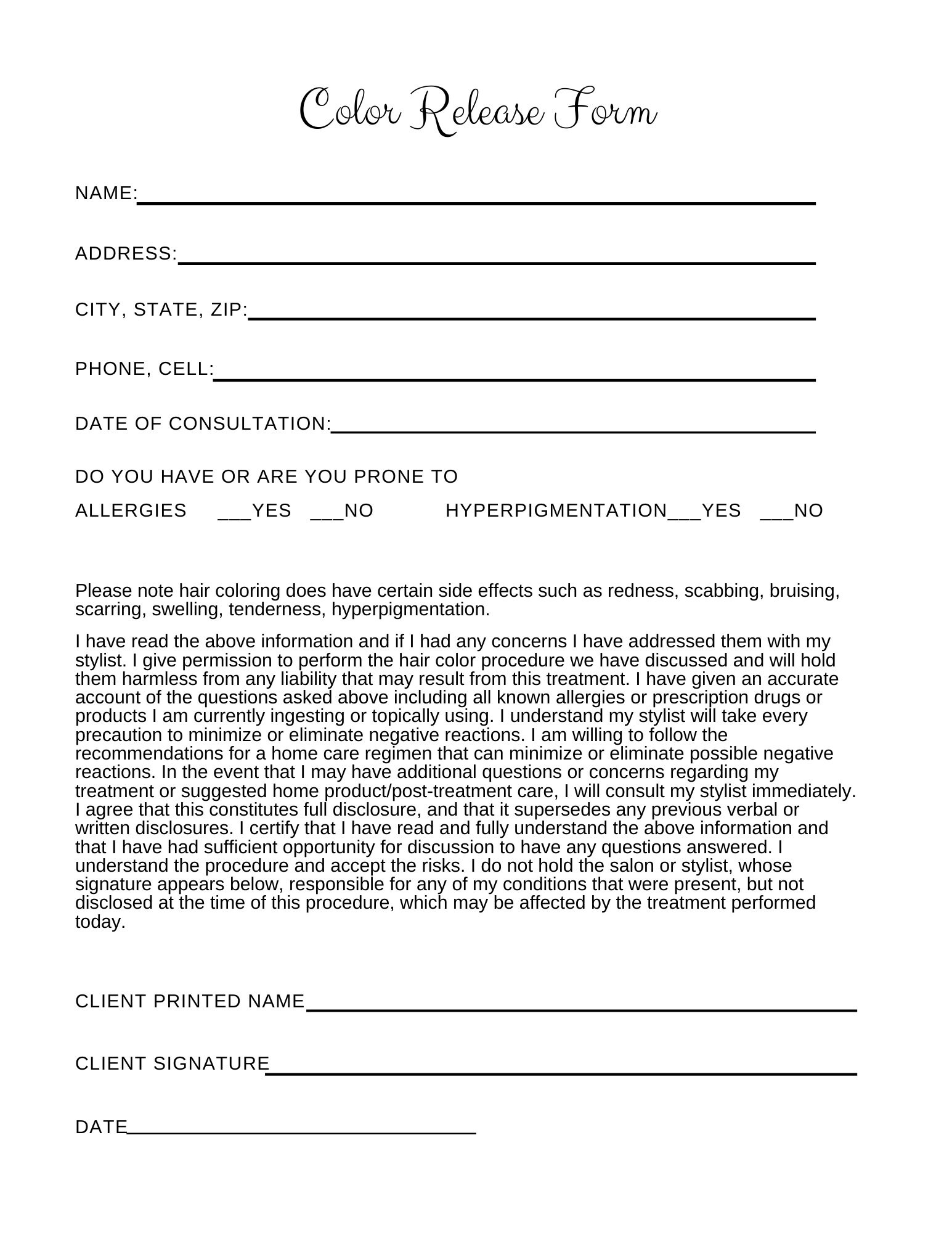 Hair Stylist Tools in My Pink Boho Design Client Information Sheet ...