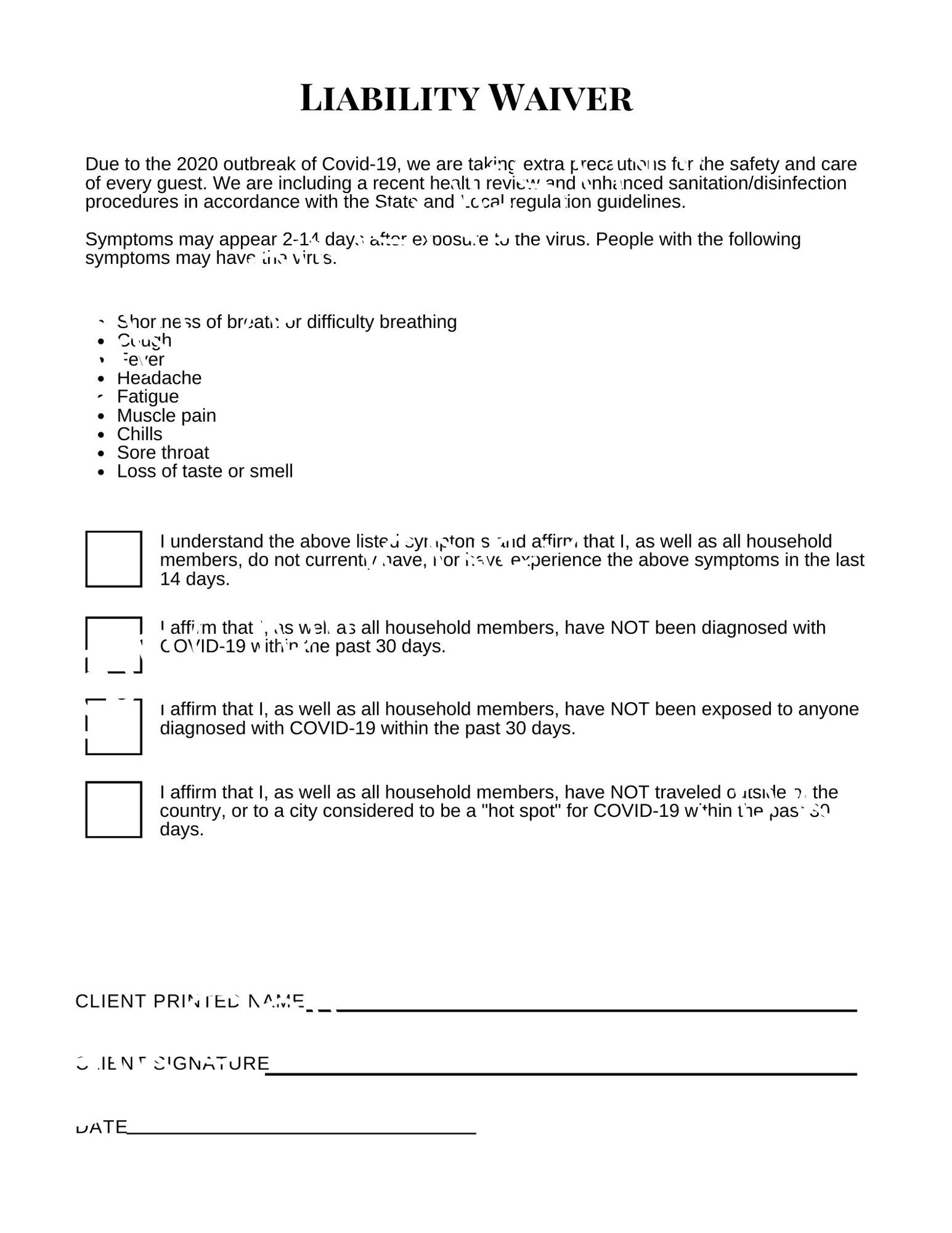 Hair Stylist Tools Covid Release Form Hair Beauty Salon Release Waiver ...