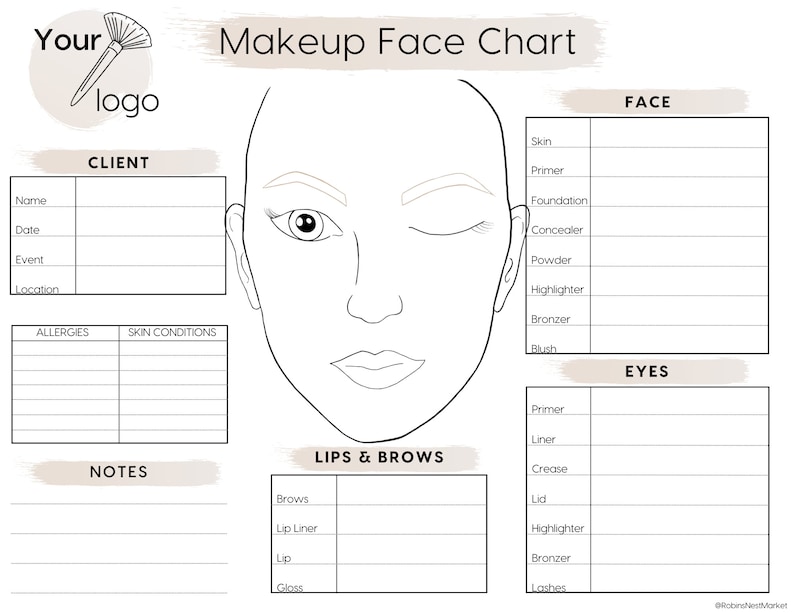 EDITABLE Makeup Artist Form Face Chart Makeup Consultation - Etsy