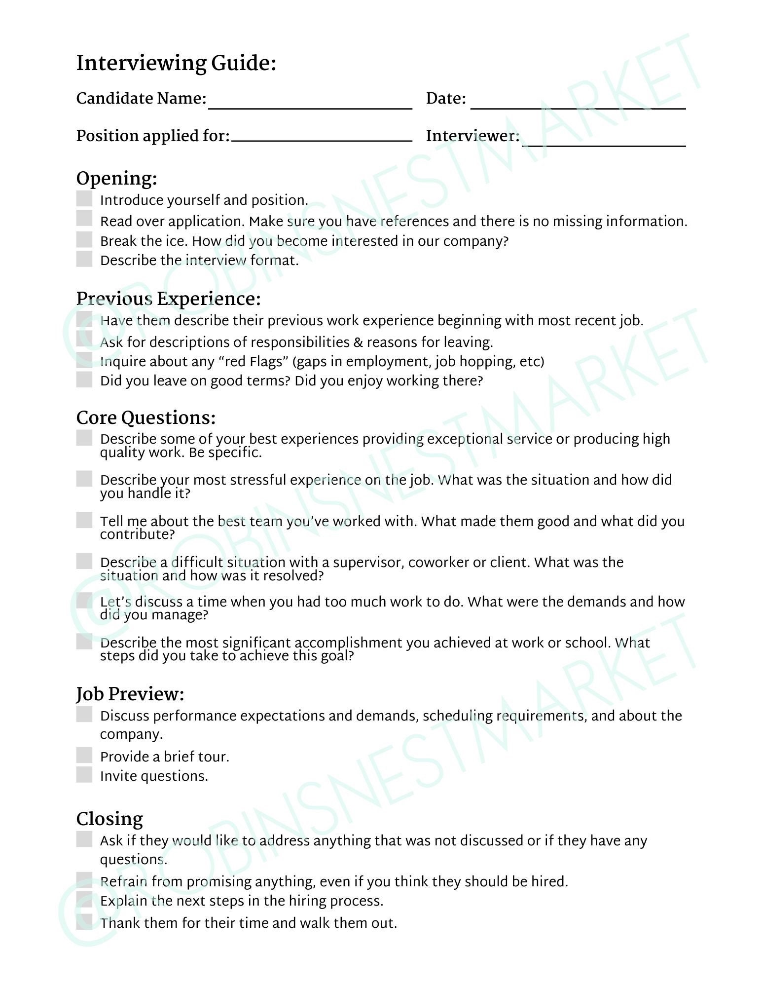 Business Owner Tools Interviewing and Hiring Guide New Hire Evaluation ...