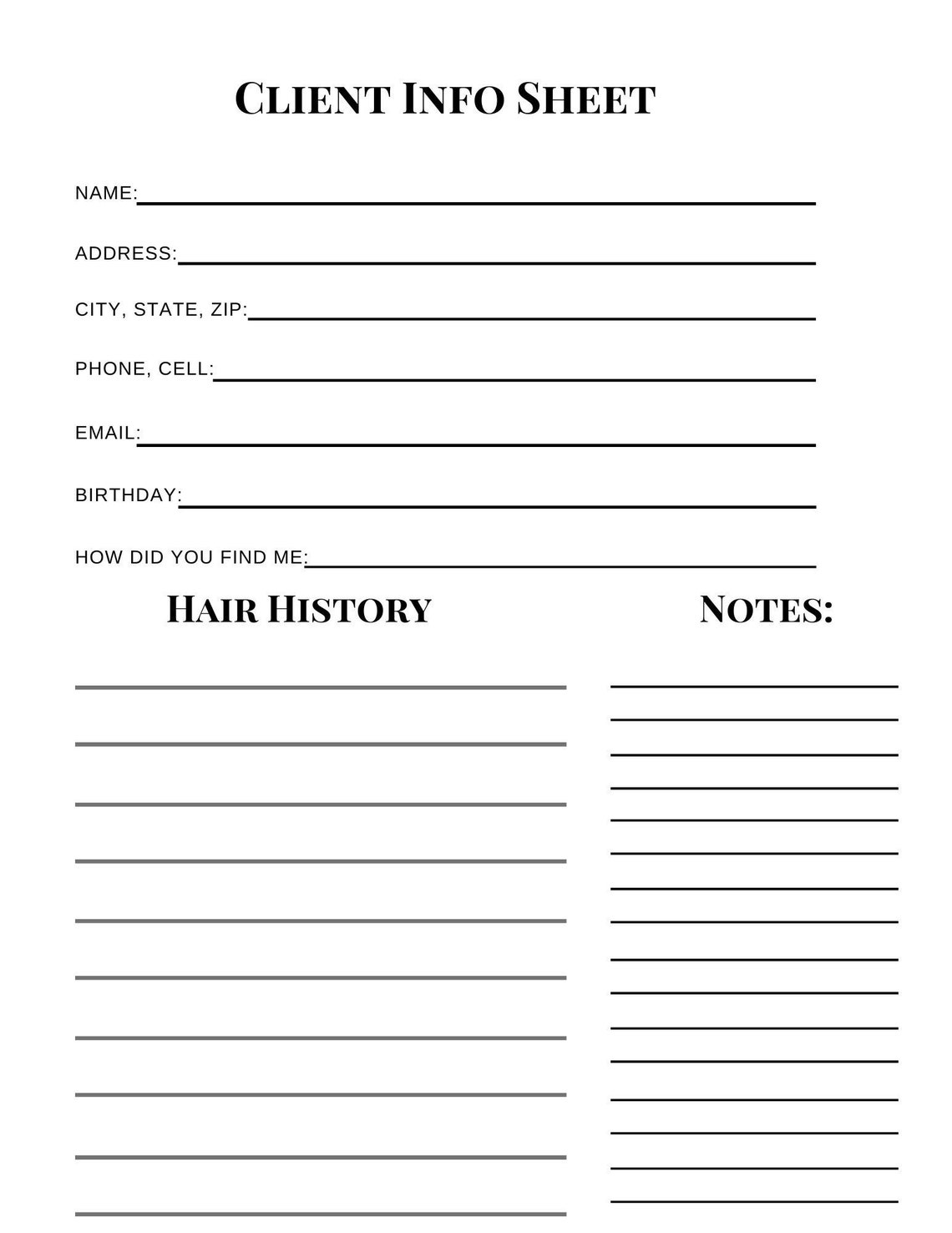 Hair Stylist Tools Salon Forms Client Information Sheet - Etsy Canada