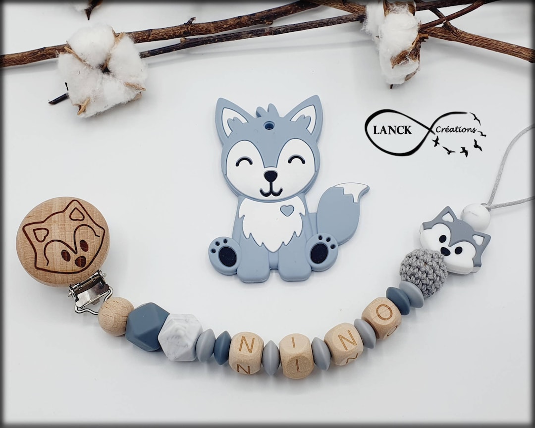 Personalized Pacifier Clip / First Name / Baby Toy Birth Gift, Gray ...