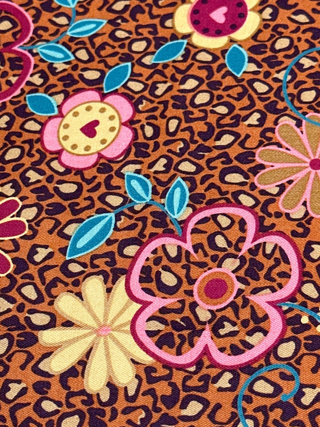 By the HALF Yard Bottom Weight Brushed Cotton Groovy Floral Leopard by ...