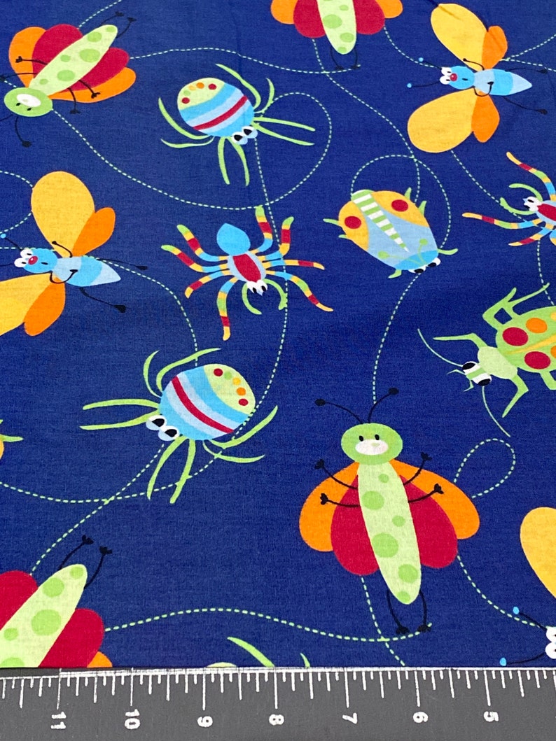 By the Yard Cotton Fabric BTY Kids Boys Bugs Insects Spiders Moths ...