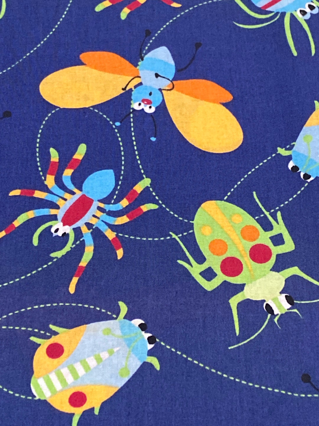 By the Yard Cotton Fabric BTY Kids Boys Bugs Insects Spiders Moths ...