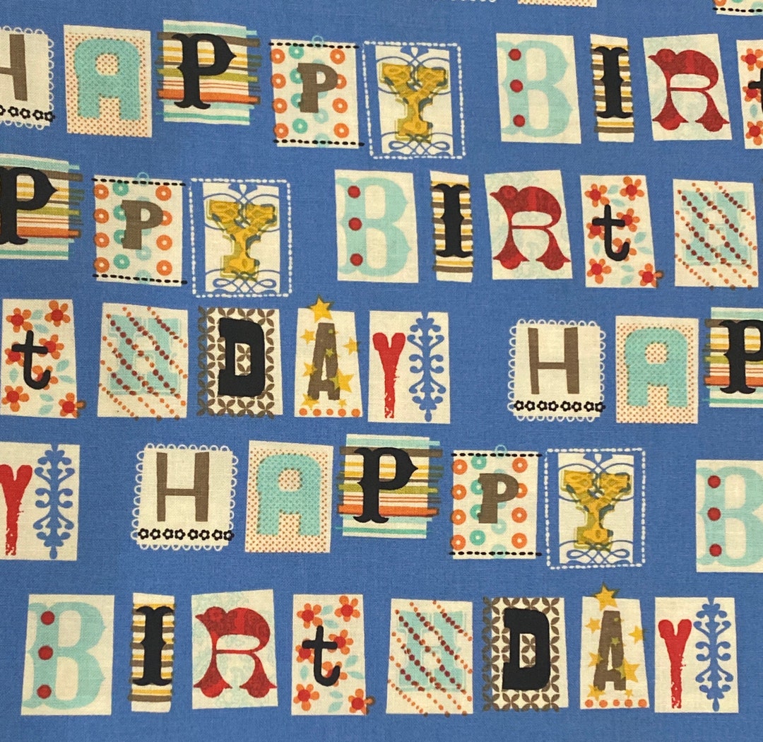 Happy Birthday Cotton Fabric: Michael Miller BTY Blue - Etsy