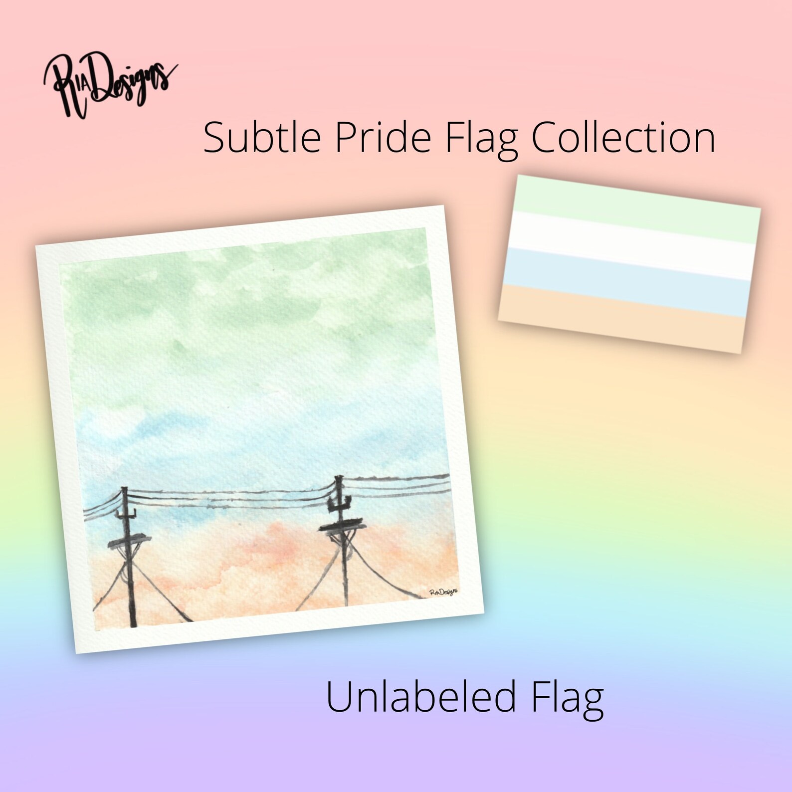 Unlabeled Flag Pride Print 5.5x 5.5 Watercolour Sky Subtle Pride Art ...