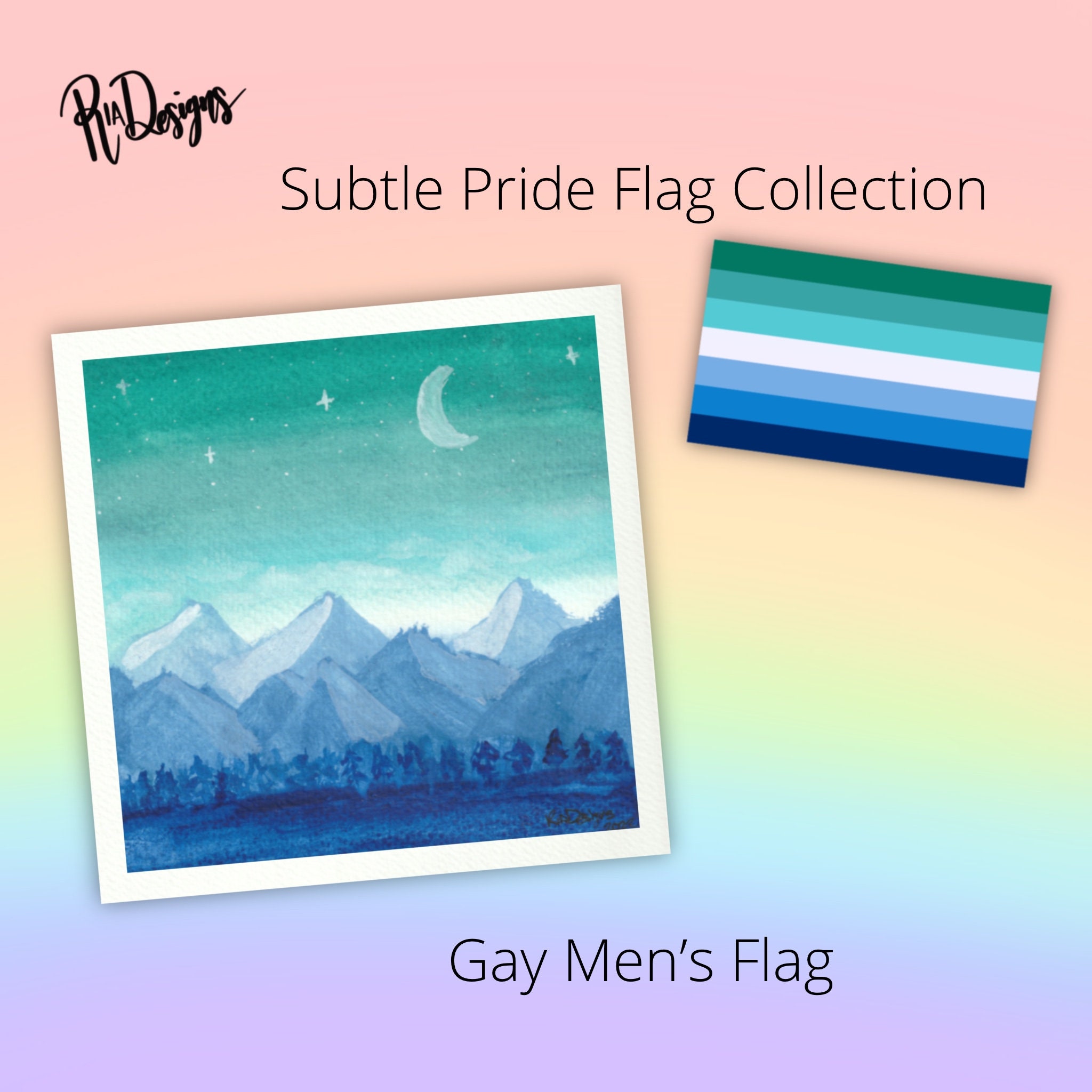 Gay Men's Flag Pride Print 5.5x5.5 Watercolour Sky Subtle Pride Art ...
