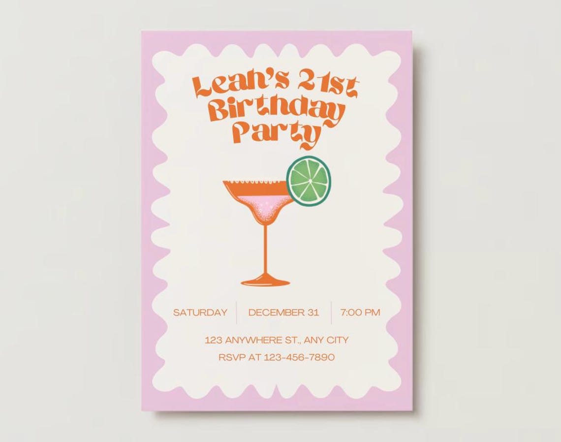 Pink Birthday Invite, 21st Birthday Invitation, Birthday Party ...