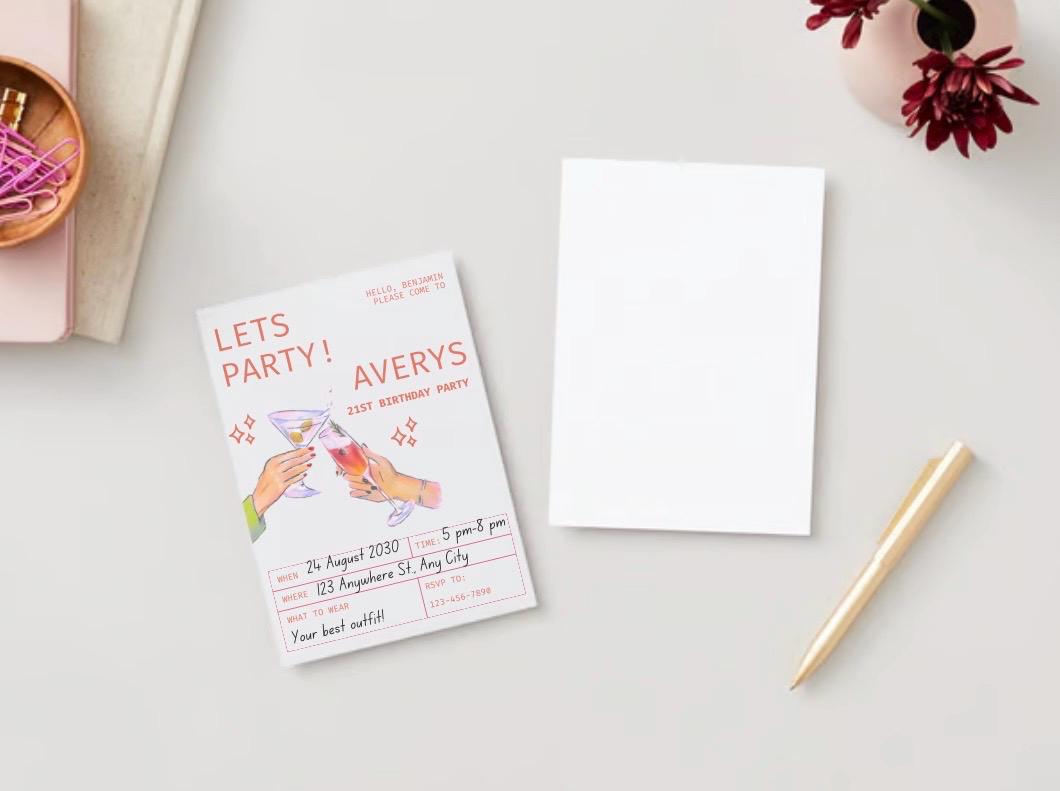 Pink Birthday Invite, 21st Birthday Invitation, Birthday Party ...