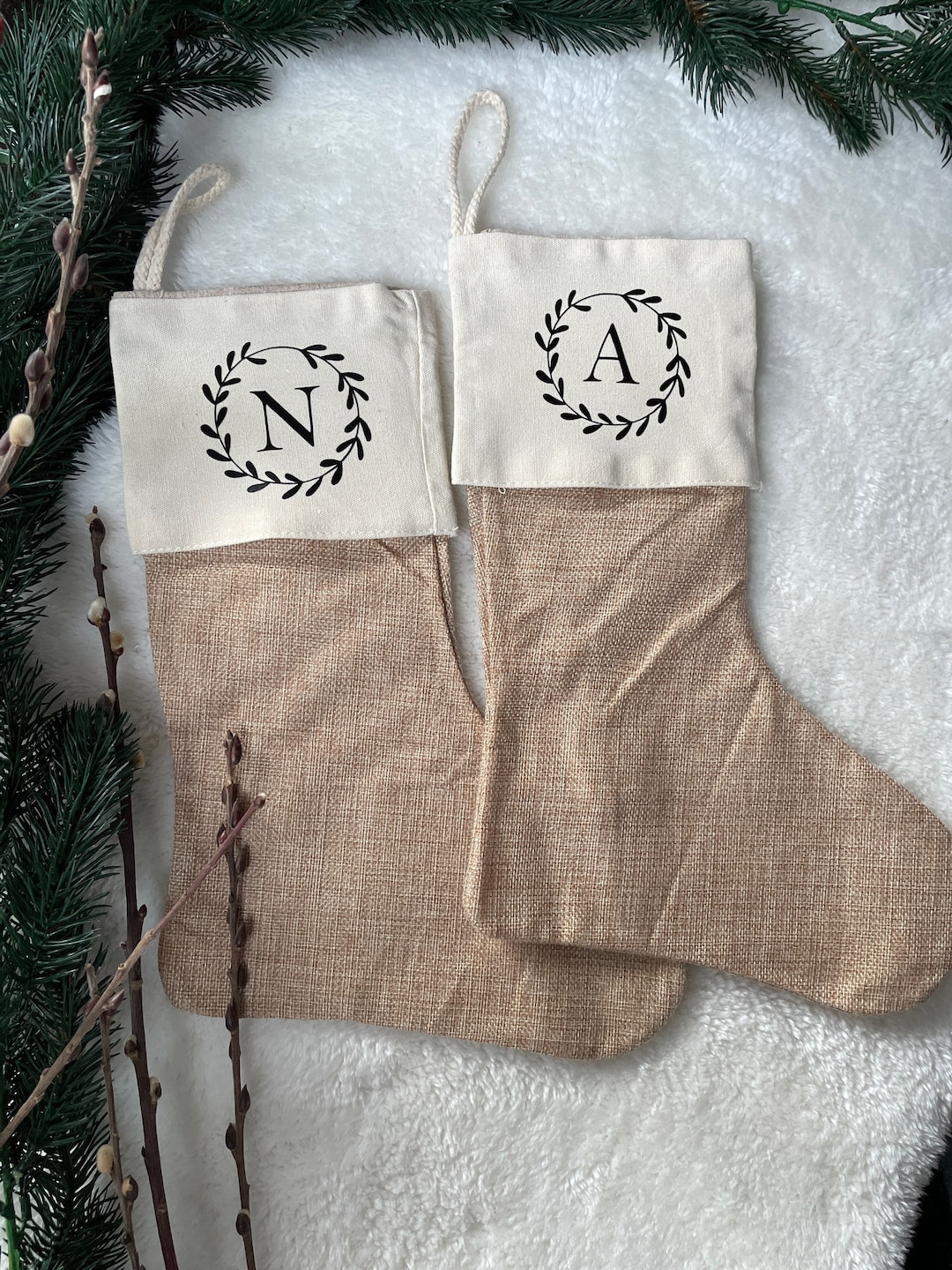 Santa Boots Jute Personalized Initial - Etsy