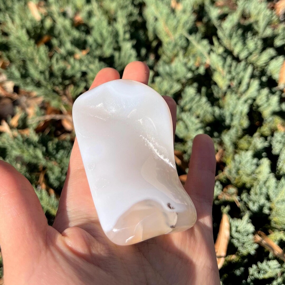 Uniquely Shaped Tumbled and Polished Milky Montana Fortification Agate ...