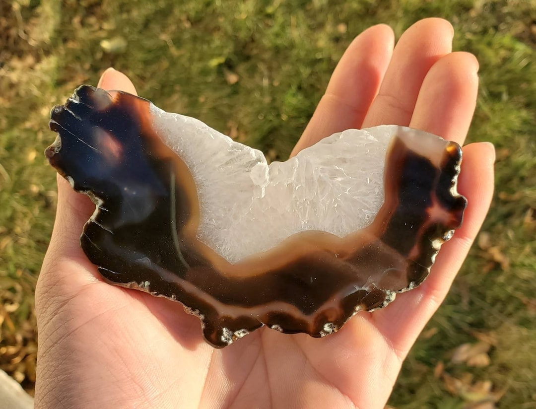 Black Fortification Agate Limb Cast With Quartz Crystal Polished Stone ...